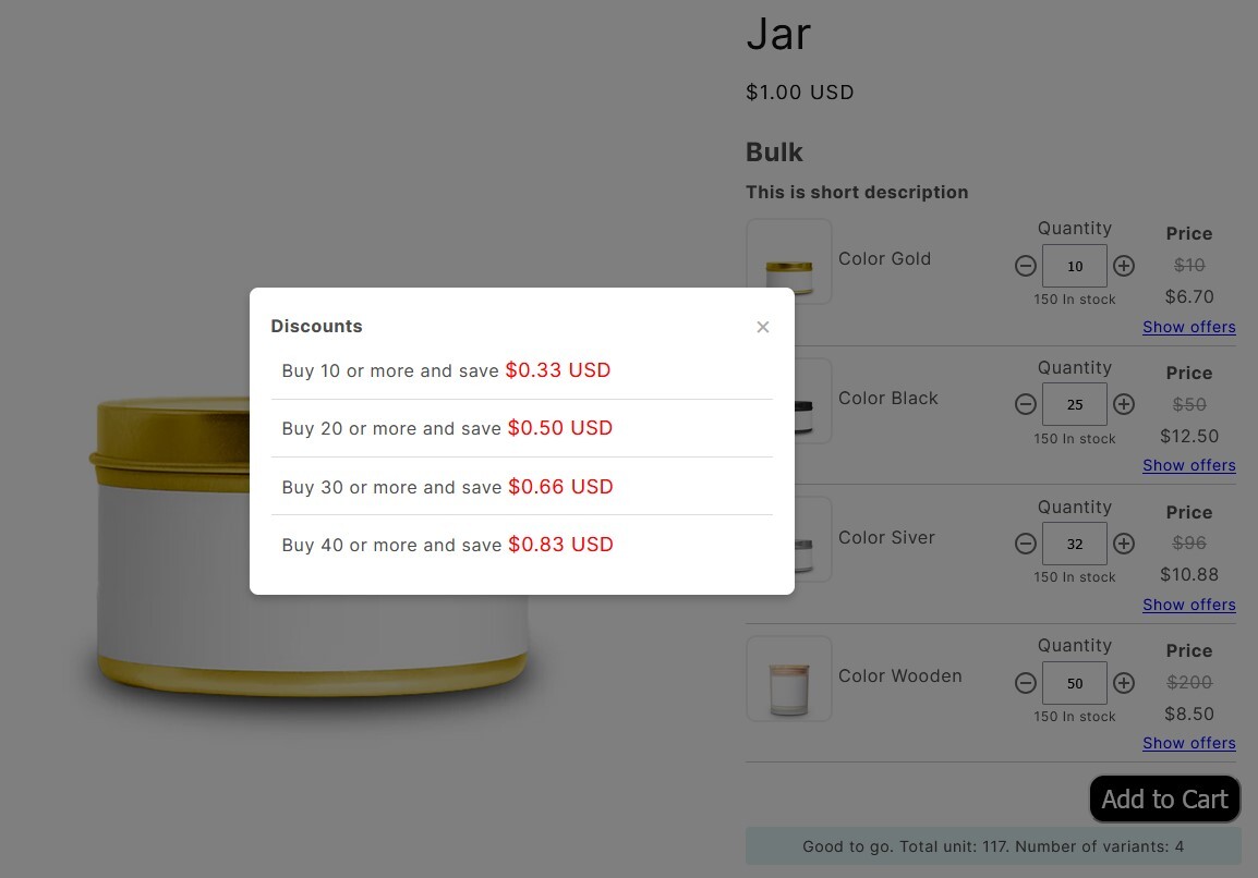 Bulk Order Discounts: MultiVariants + DiscountRay Integration